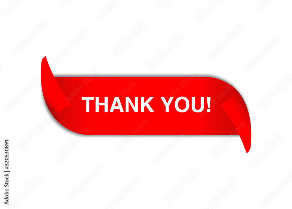 Thank you red curved paper ribbon banner isolated on white sign ...