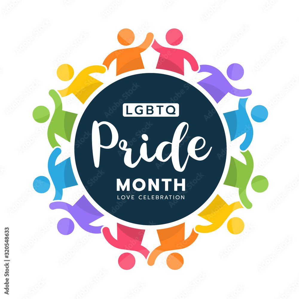LGBTQ Pride month text on circle with colorful human hand hold hand ...