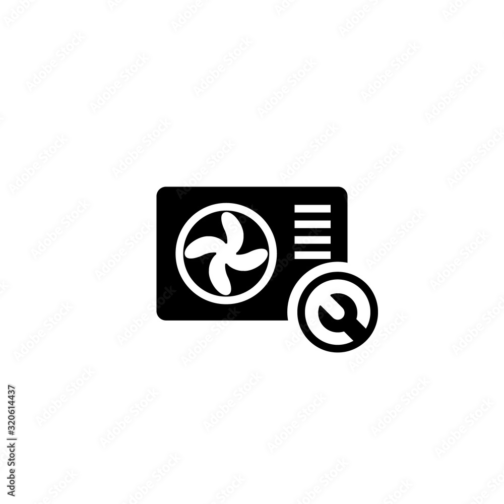 Broken air conditioner black icon. Clipart image isolated on white ...