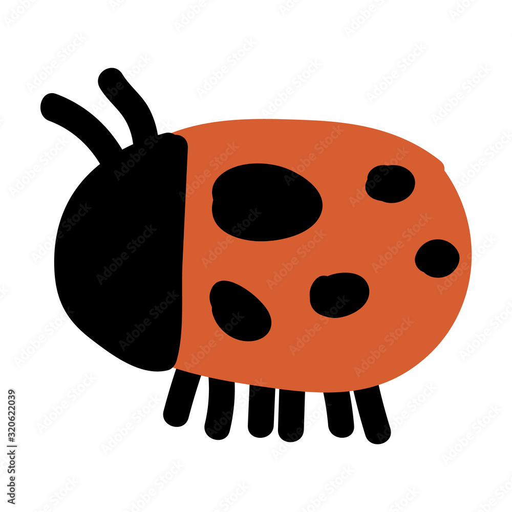 Cute simple naive ladybug doodle clipart. Hand drawn red spotted insect ...