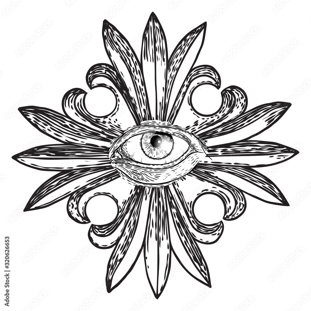 All seeing eye or Eye of Providence on decorative background sacred ...