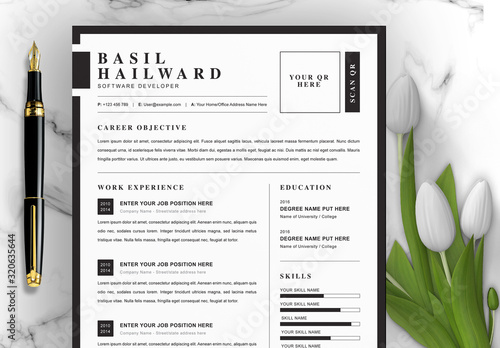 Resume Layout with Black Border. Buy this stock template and explore ...