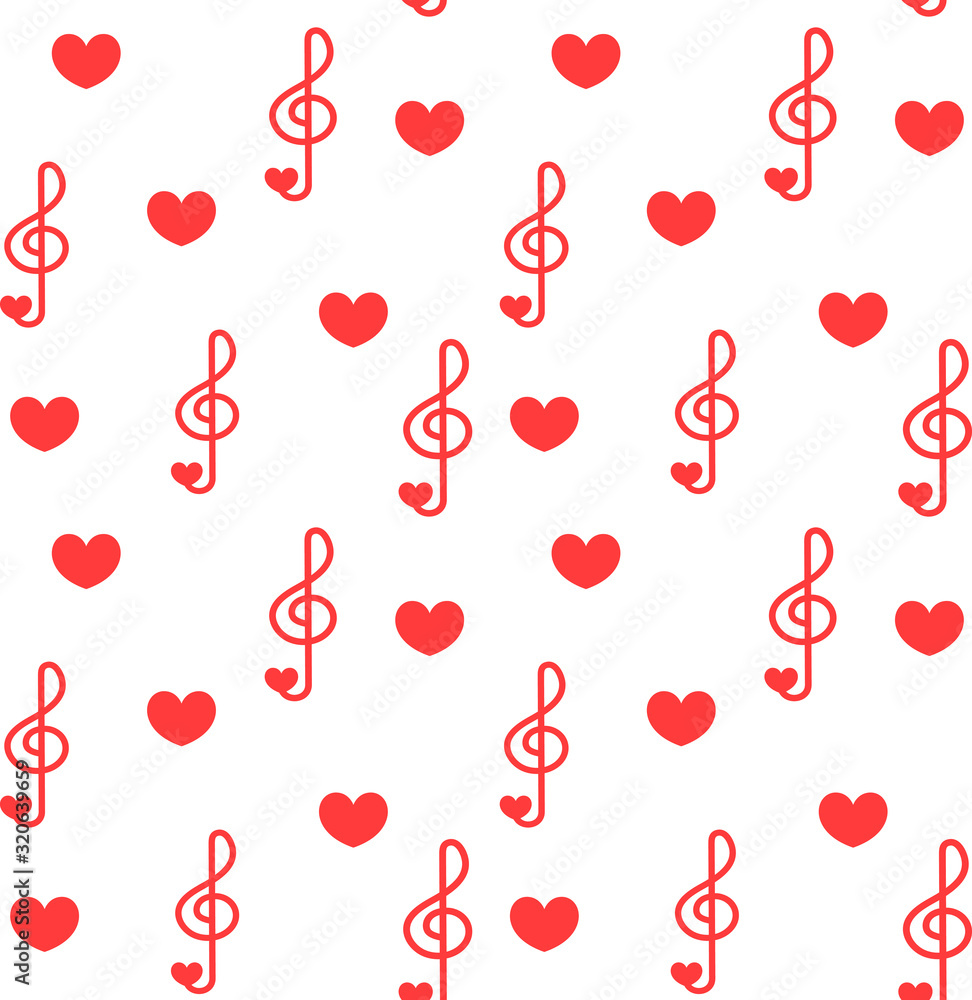 Seamless patter with love music - notes with hearts. Do, re, mi, fa ...