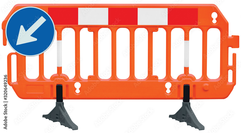 Foto de Stock Obstacle detour barrier fence roadworks barricade orange ...