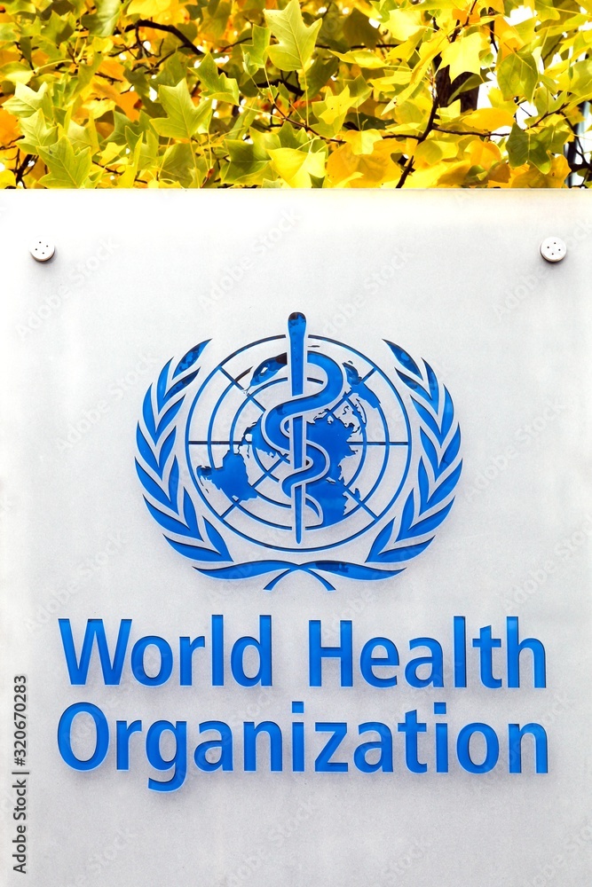 Geneva, Switzerland - October 1, 2017:WHO logo on a panel.The World ...
