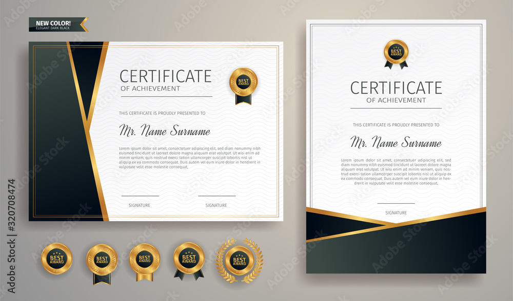 Dark and gold certificate of achievement border template with luxury ...