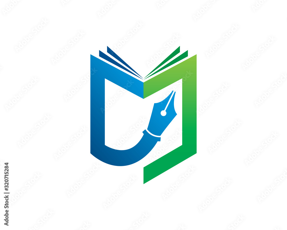 Pen and book logo template design, emblem, symbol or icon Stock Vector ...