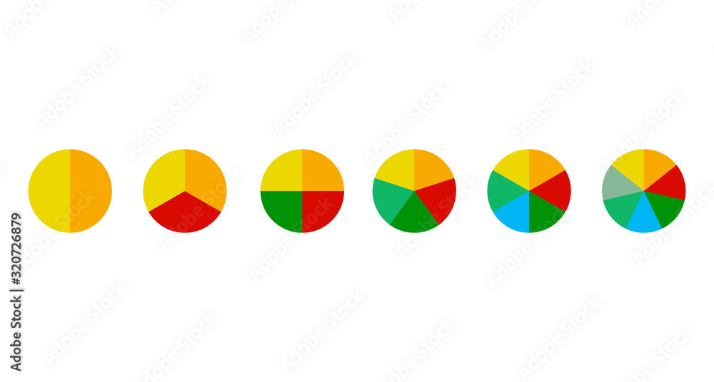 Simple business flat pie chart, graph, diagram with 2, 3, 4, 5, 6, 7, 8 ...