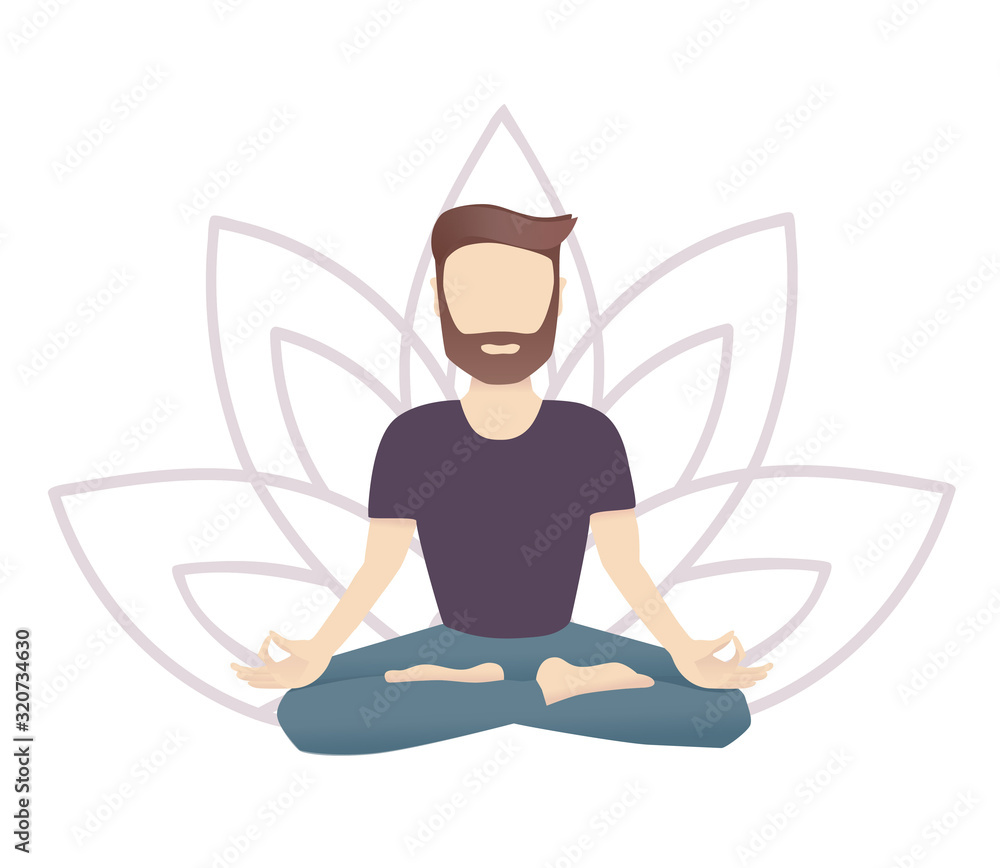 Vector illustration of a meditating man with a Lotus flower on the ...