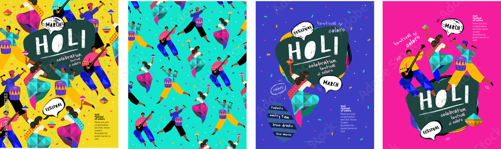 Happy Holi! Indian holiday festival of colors. Vector illustration of ...