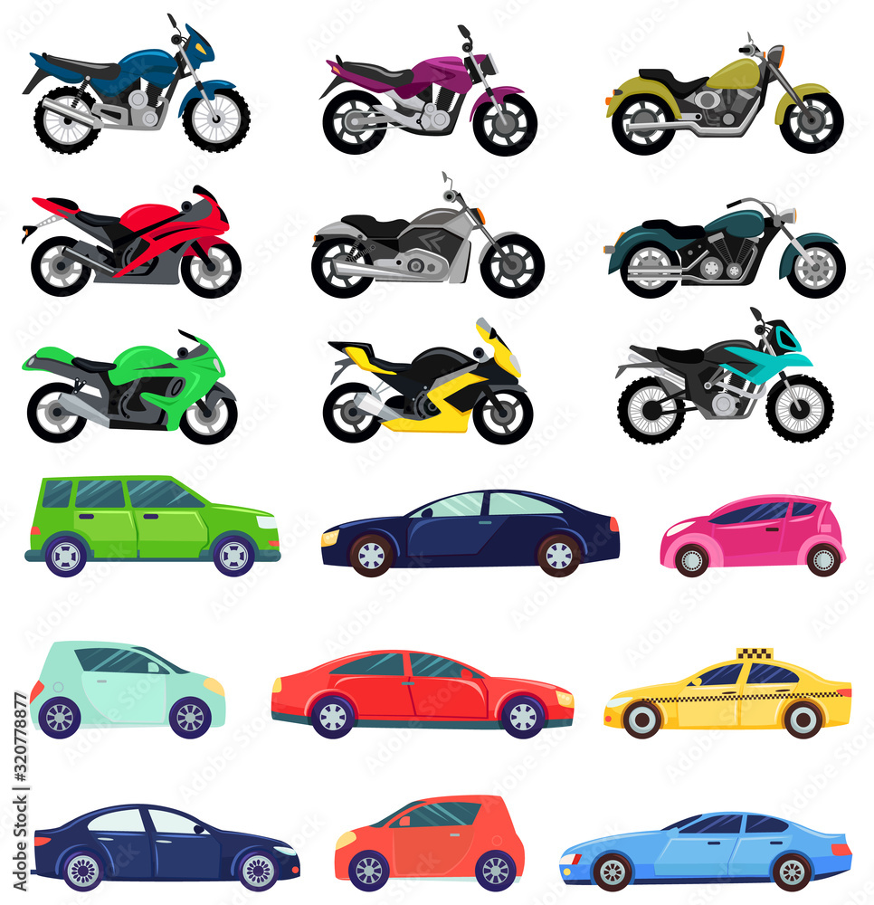 Vans and sports cars vector, isolated set of transportation. Vehicles ...
