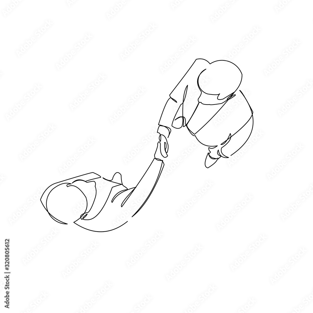 Continuous line drawing of two businessmen shaking hands from top view ...