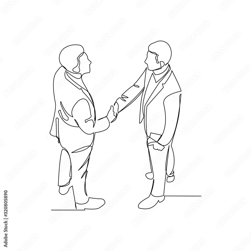 Continuous line drawing of two businessmen shaking hands from top view ...