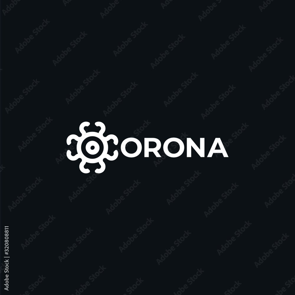 Text virus corona logo template with rounded circle line art symbol in ...
