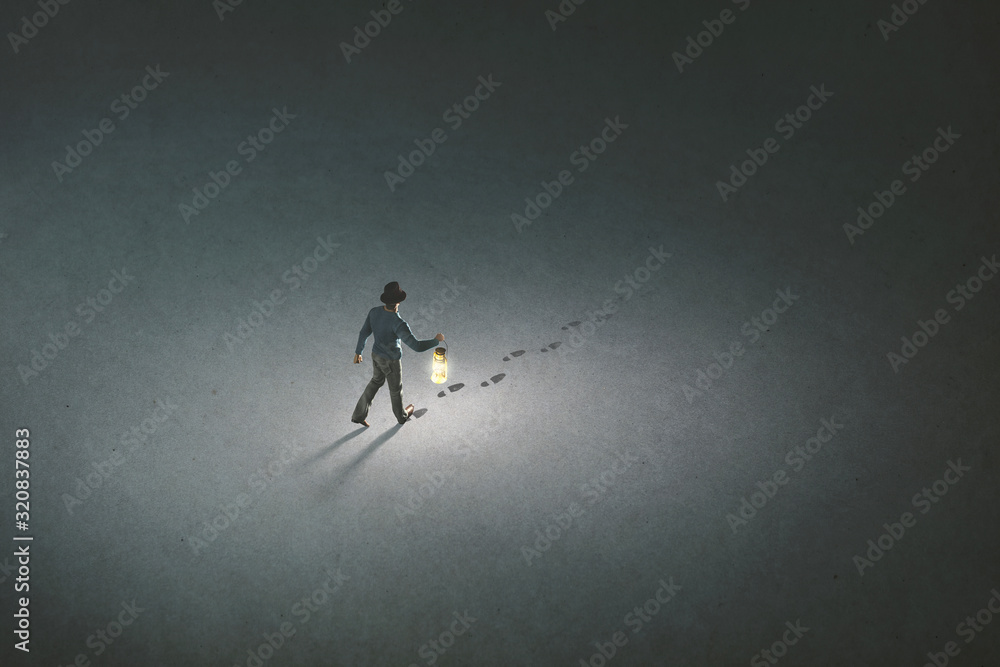 detective man following footsteps on the ground Stock Photo | Adobe Stock