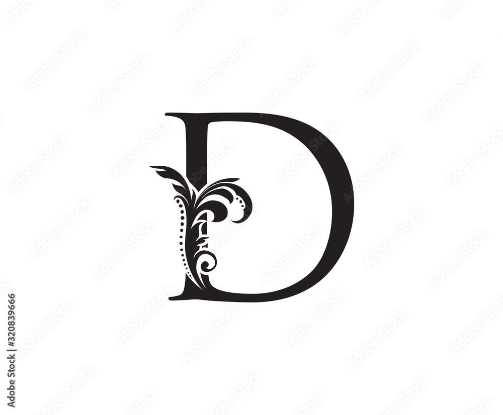 Vintage D Letter Swirl Logo. Black D With Classy Leaves Shape design ...