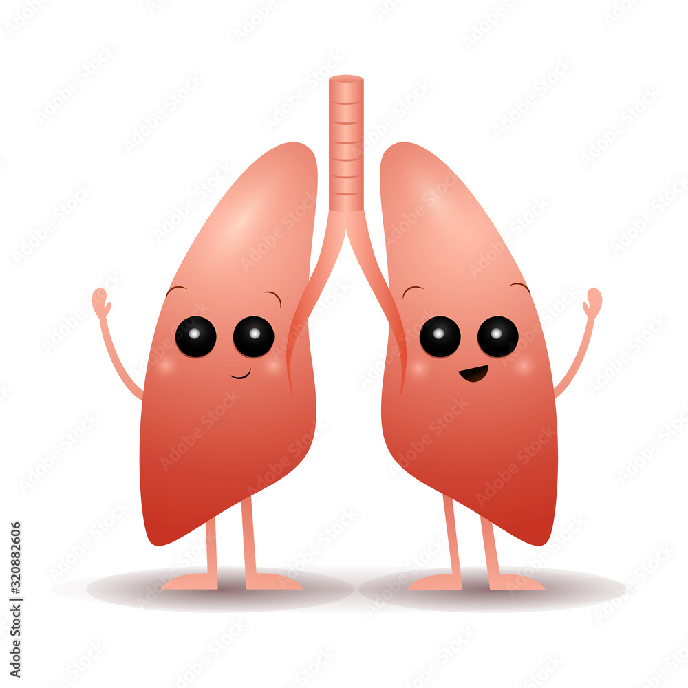 Cartoon lungs vector illustration. Happy characters, human organ ...