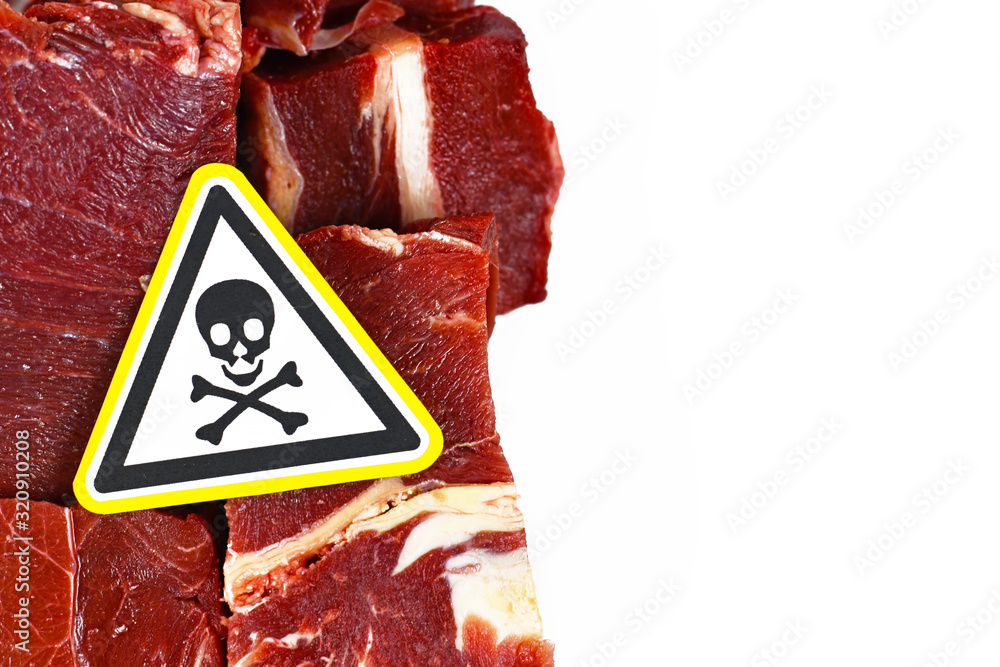 Concept for harmful bacteria in meat for human consumption, showing ...