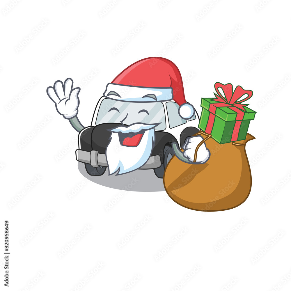Santa police car Cartoon character design having box of gifts Stock ...