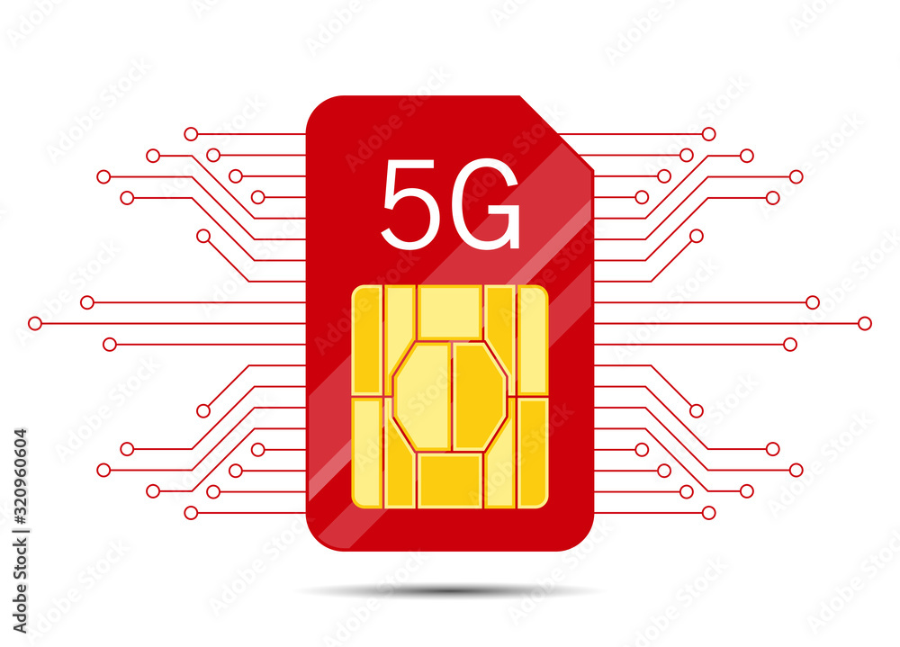 5G Sim Card. Mobile telecommunications technology symbol. Vector stock ...