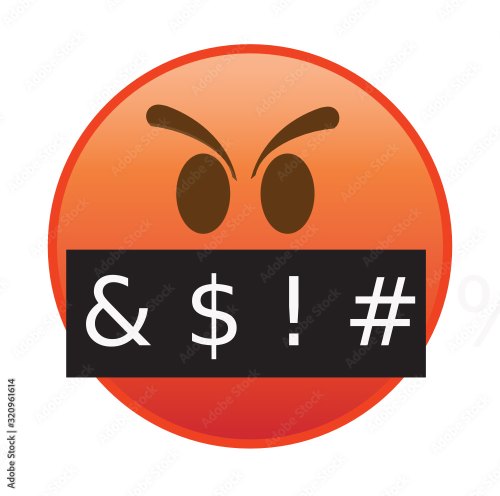 Cursing emoji. Red-faced swearing emoticon with grawlixes covering its ...