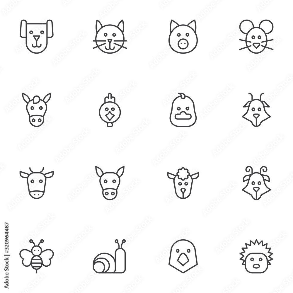 Farm animals line icons set. linear style symbols collection, Animals ...