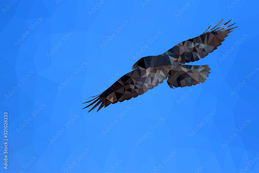 Bird polygonal low poly geometric. Flying crow. Sky background. Stock ...