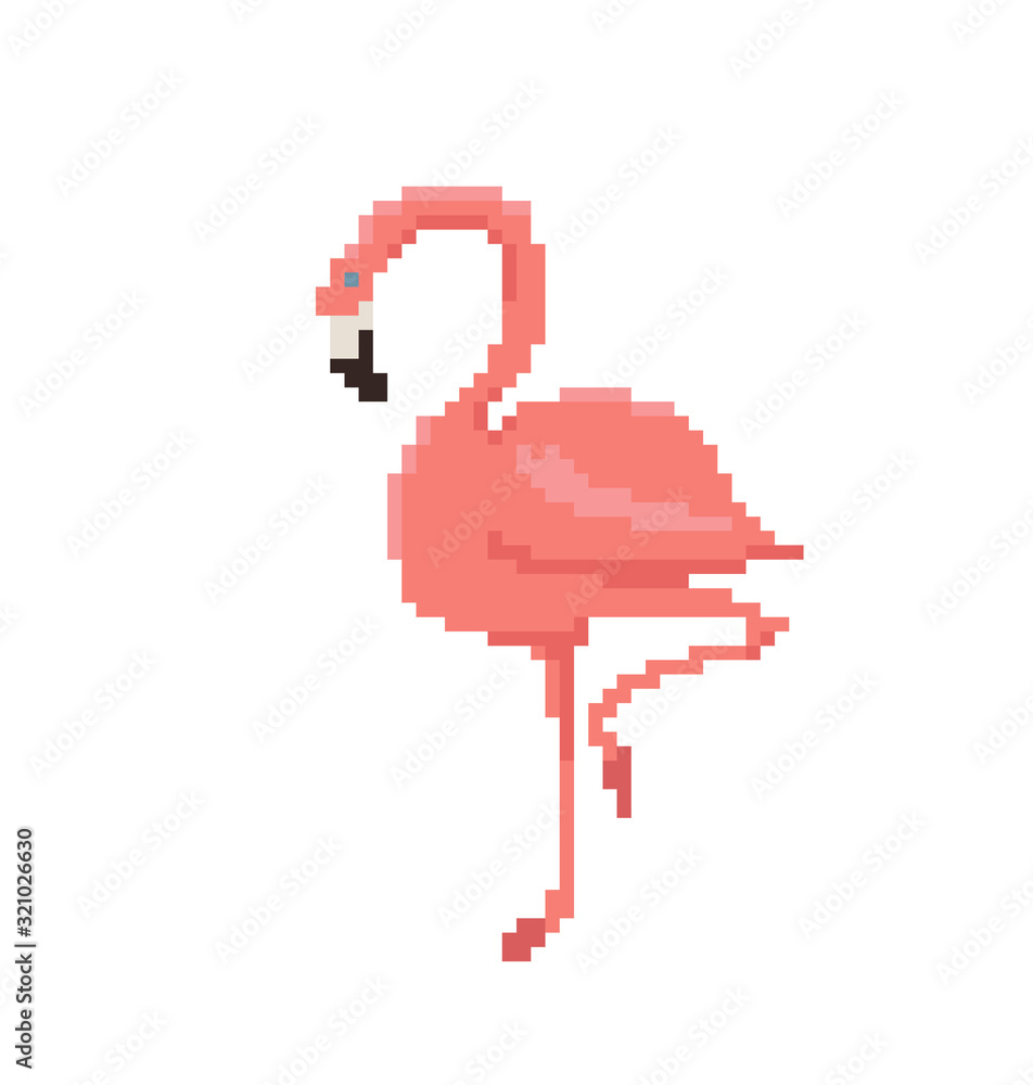Pixel art flamingo isolated on white background. Cute vector ...