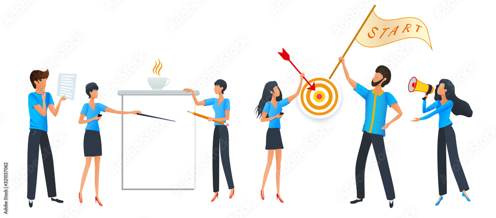 Cartoon business people set, meeting discussion corporate business ...