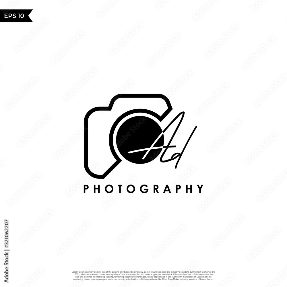 Initial Letter AD with camera. Logo photography simple luxury vector ...