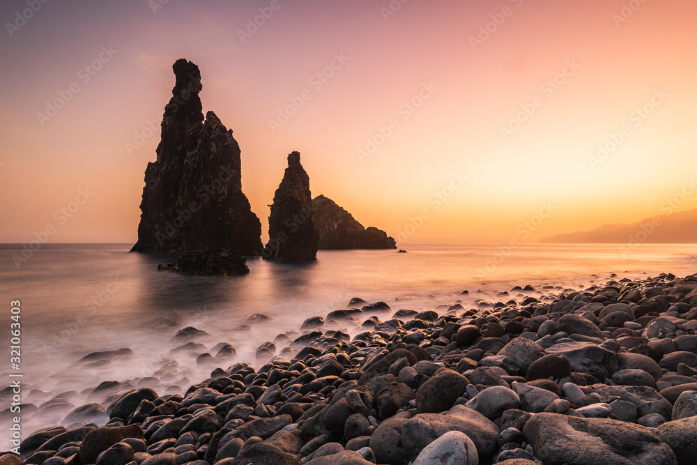 Sea stacks at Ribeira da Janela beach, near Port Moniz, Madeira Island ...