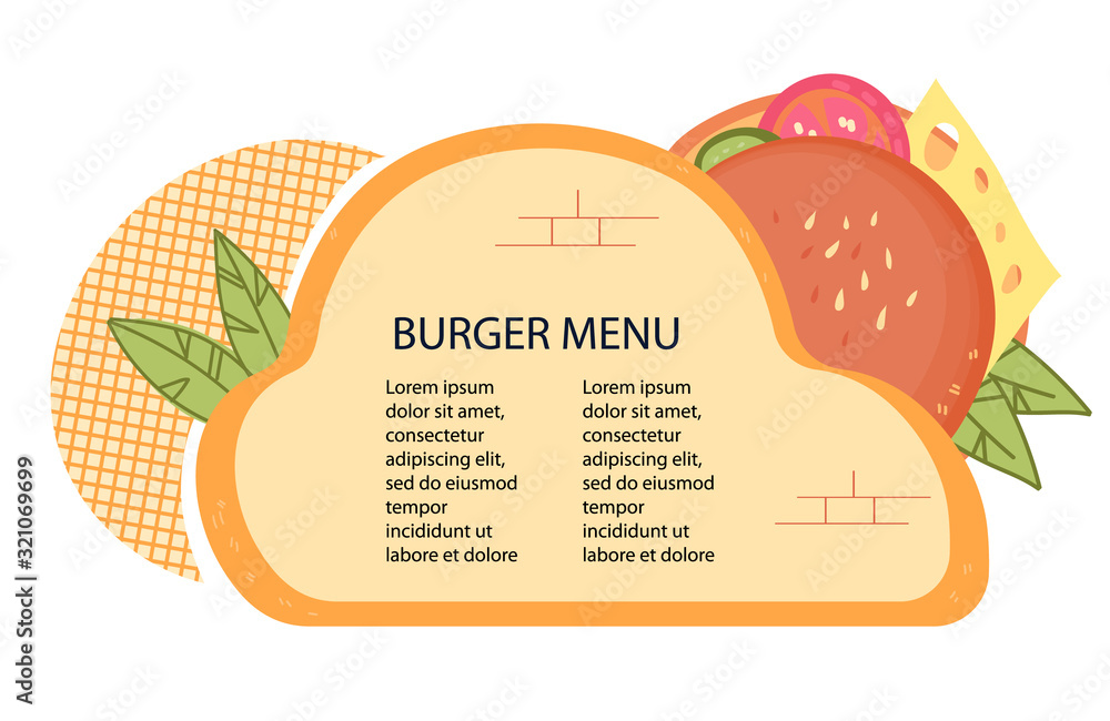 Burger menu template with hamburger sign and space for text. Fast food ...