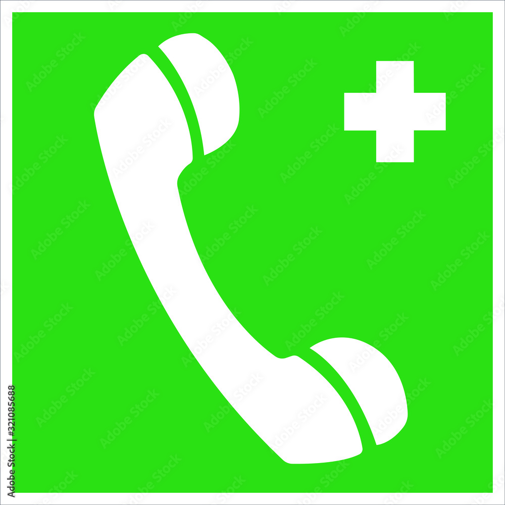 telephone communication with a first-aid post, safety signs.Vector ...