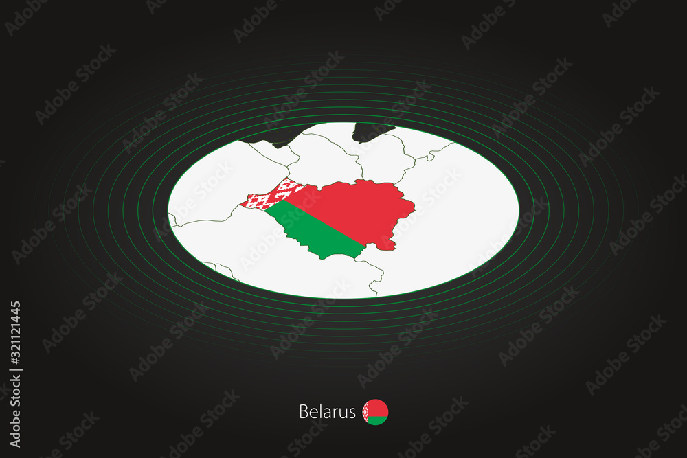 Belarus map in dark color, oval map with neighboring countries. Stock ...