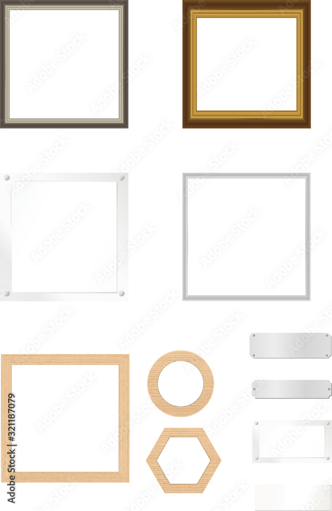 Set of various square frames and caption boards isolated on white ...