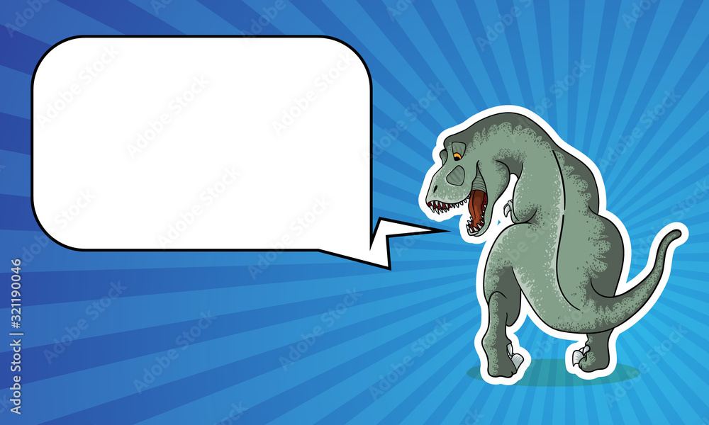 Vector background with hand drawn illustration of tyrannosaur in comix ...