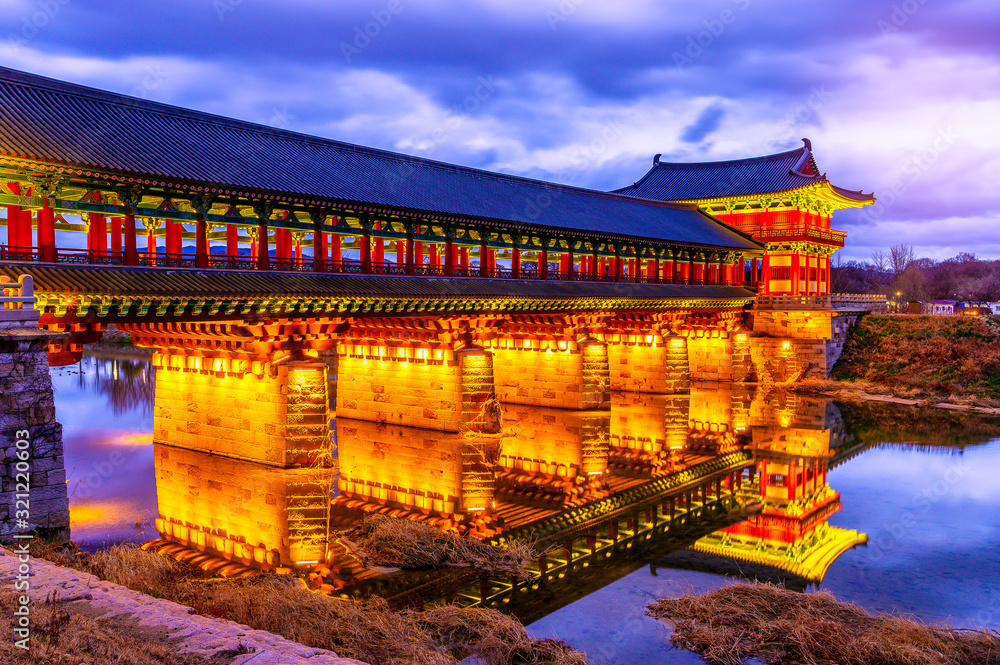 Woljeonggyo Bridge at dusk in the city of Gyeongju, South Korea. Stock ...