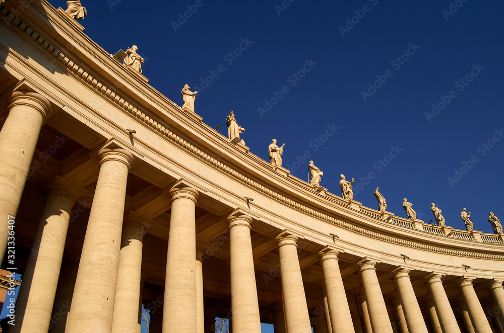 Architectural detail of the columns in the Vatican City square in Rome ...