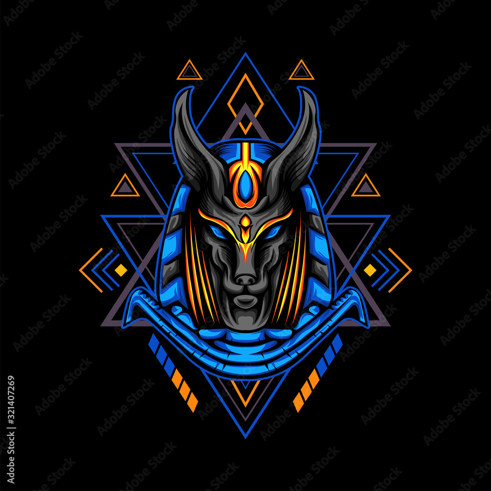 Blue Anubis with Geometry Ornament Stock Vector | Adobe Stock