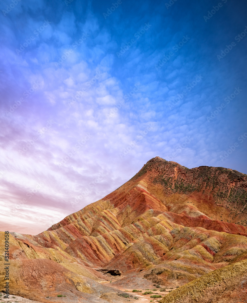 Zhangye Danxia geological layers sunset. rainbow mountains in Gansu ...