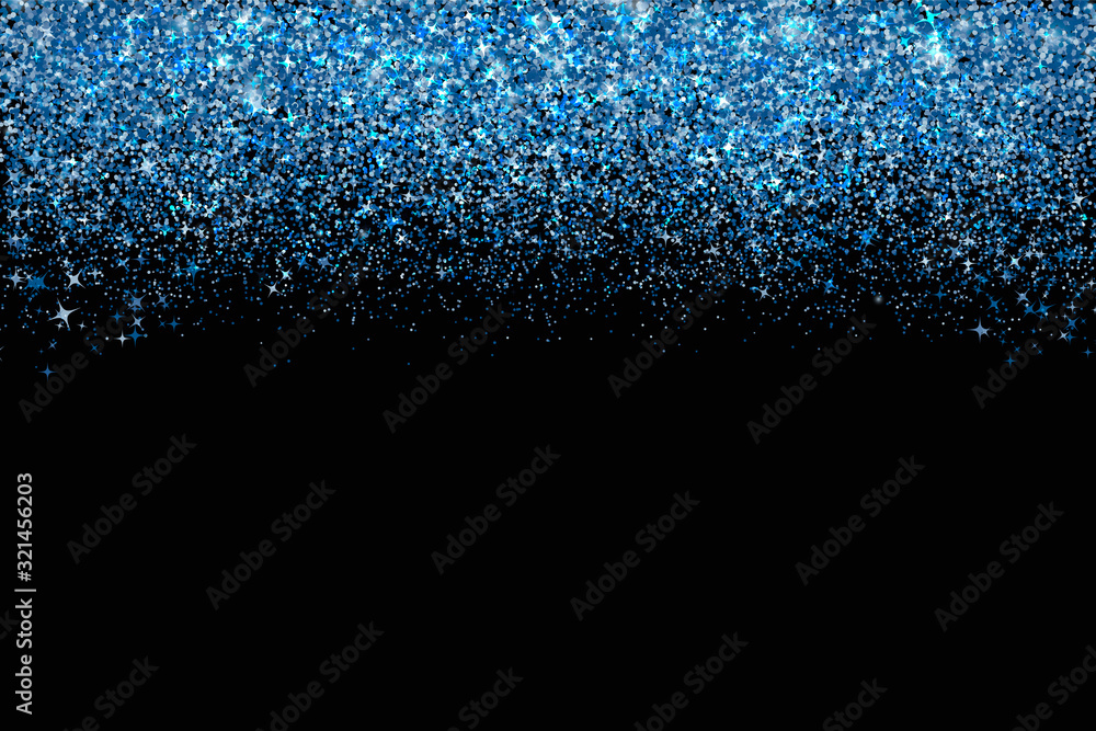 Confetti in shades of Classic Blue border isolated on black. Falling ...