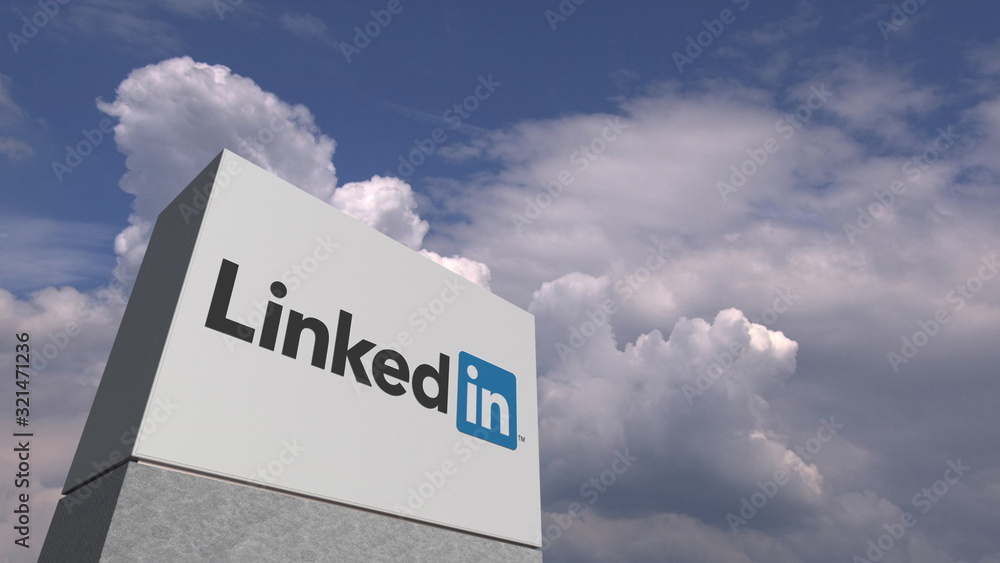 LINKEDIN logo against sky background, editorial 3D rendering Stock Illustration | Adobe Stock