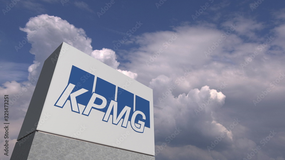 KPMG logo against sky background, editorial 3D rendering Stock ...
