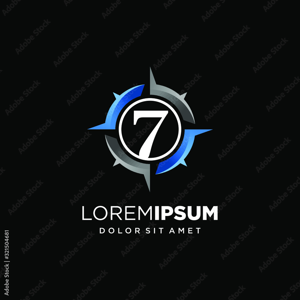 Initial Number 7 with Compass Logo Design Stock Vector | Adobe Stock