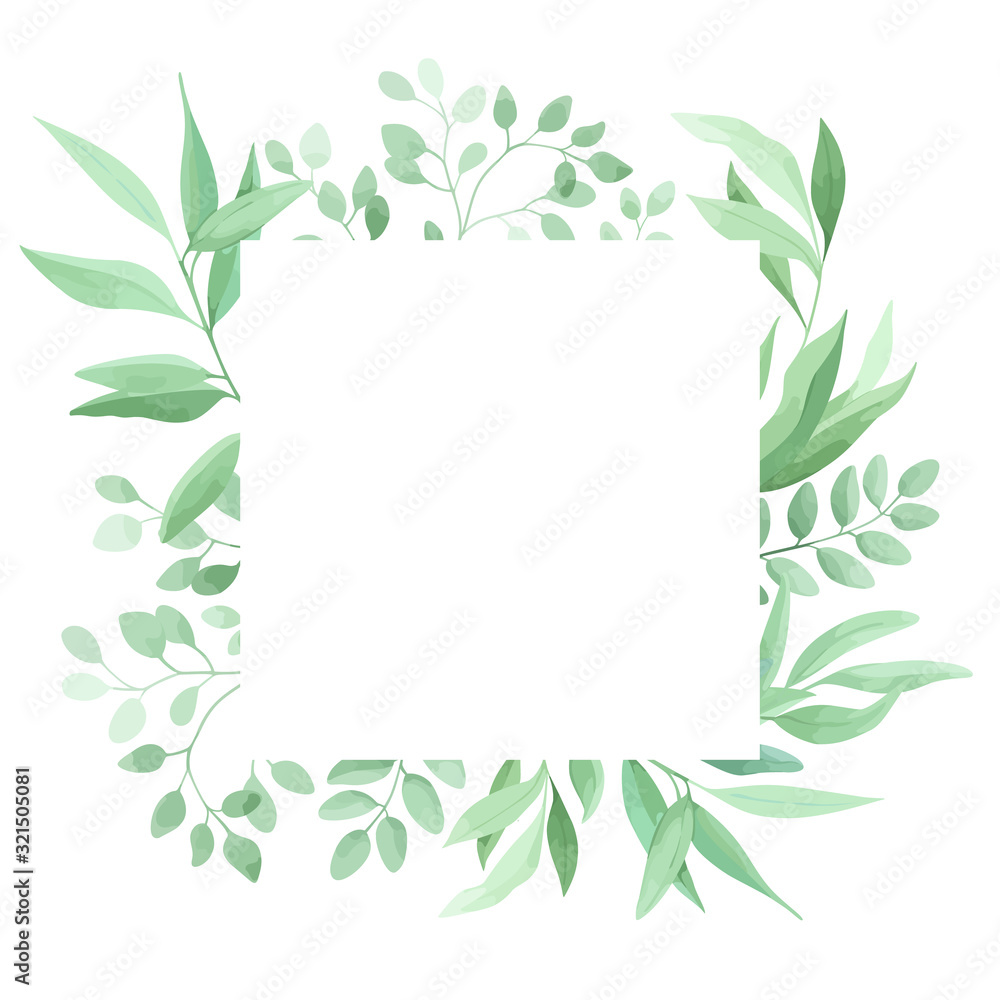 Green leaves frame template. Floral border. Vector illustration. Stock ...