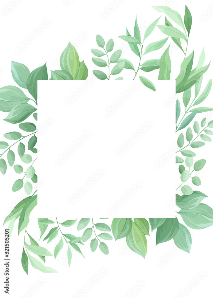 Green leaves frame template. Floral border. Vector illustration. Stock ...