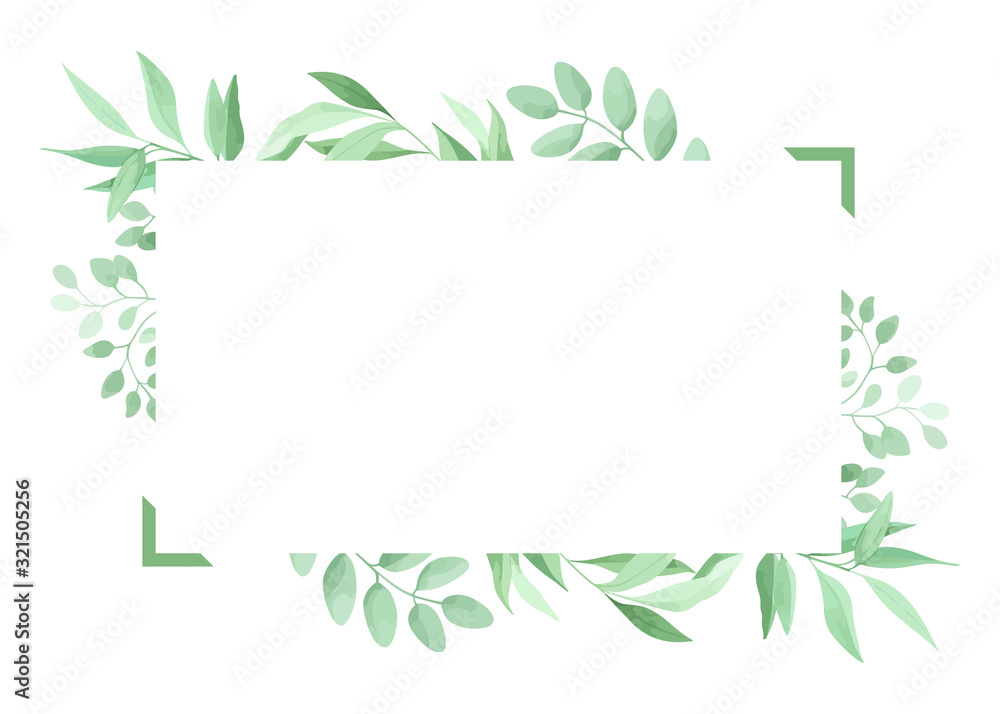 Green leaves frame template. Floral border. Vector illustration. Stock ...