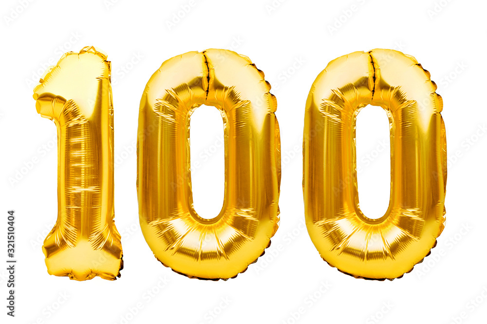 Foto de Stock Number 100 one hundred made of golden inflatable balloons ...