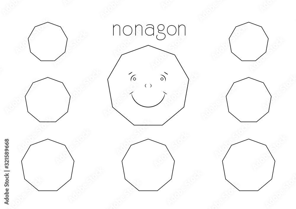 easy coloring pages for kids. geometric shapes, cartoon nonagon Stock ...
