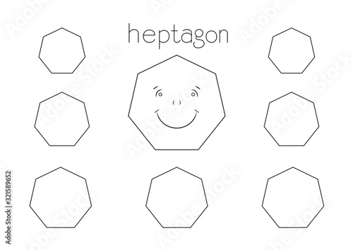 shapes with seven sides, heptagon. coloring page for kids. fits exactly ...